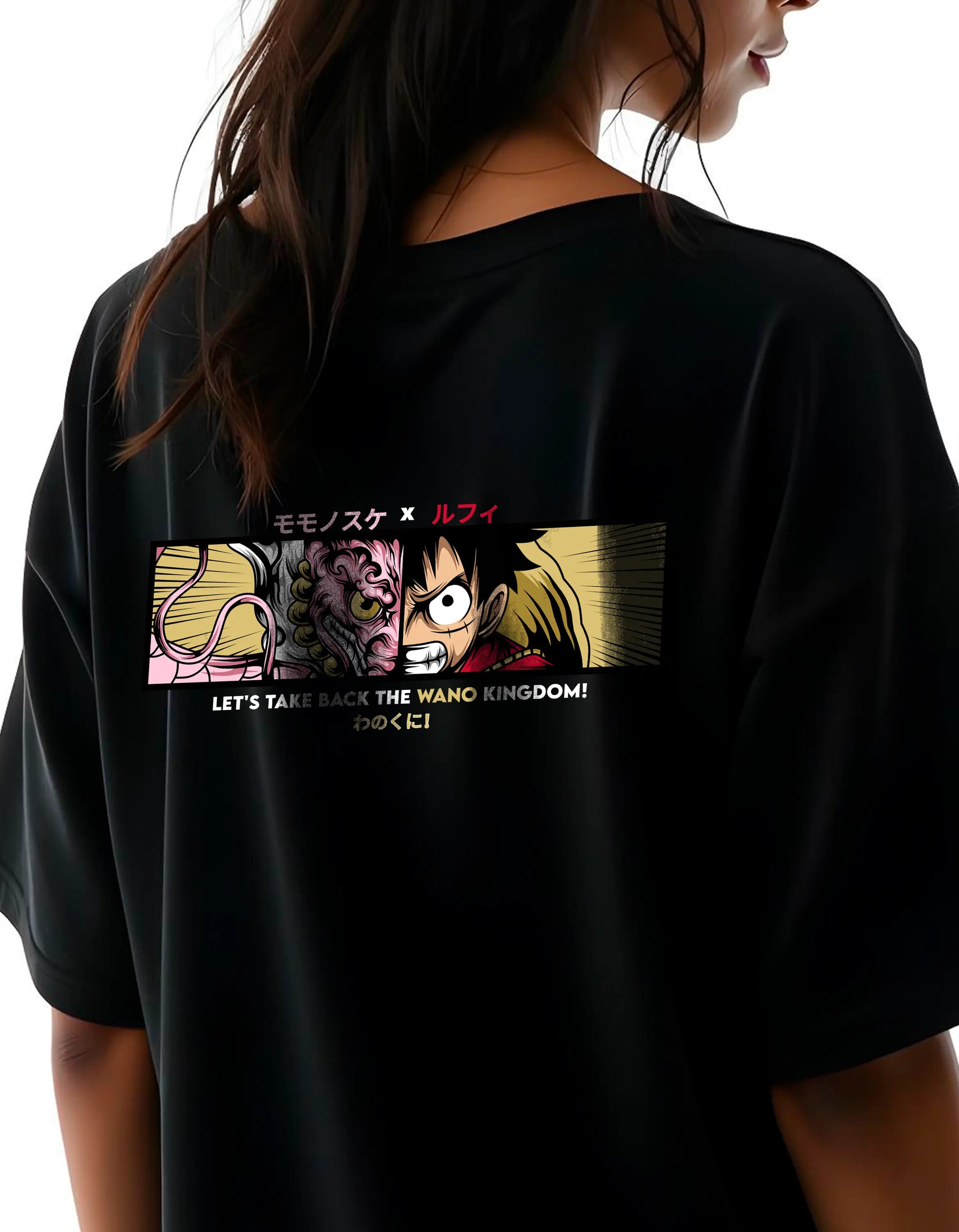 Playera Oversize One Piece Momo x Luffy # 1 | DTF Premium | HOODEE